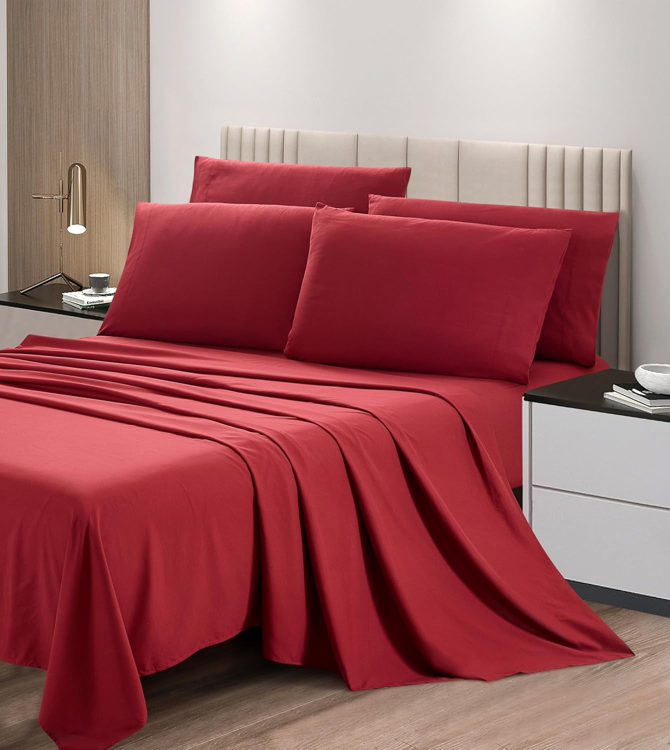 Chezmoi Collection 6-Piece Burgundy Sheet Set Queen - Extra Soft ...
