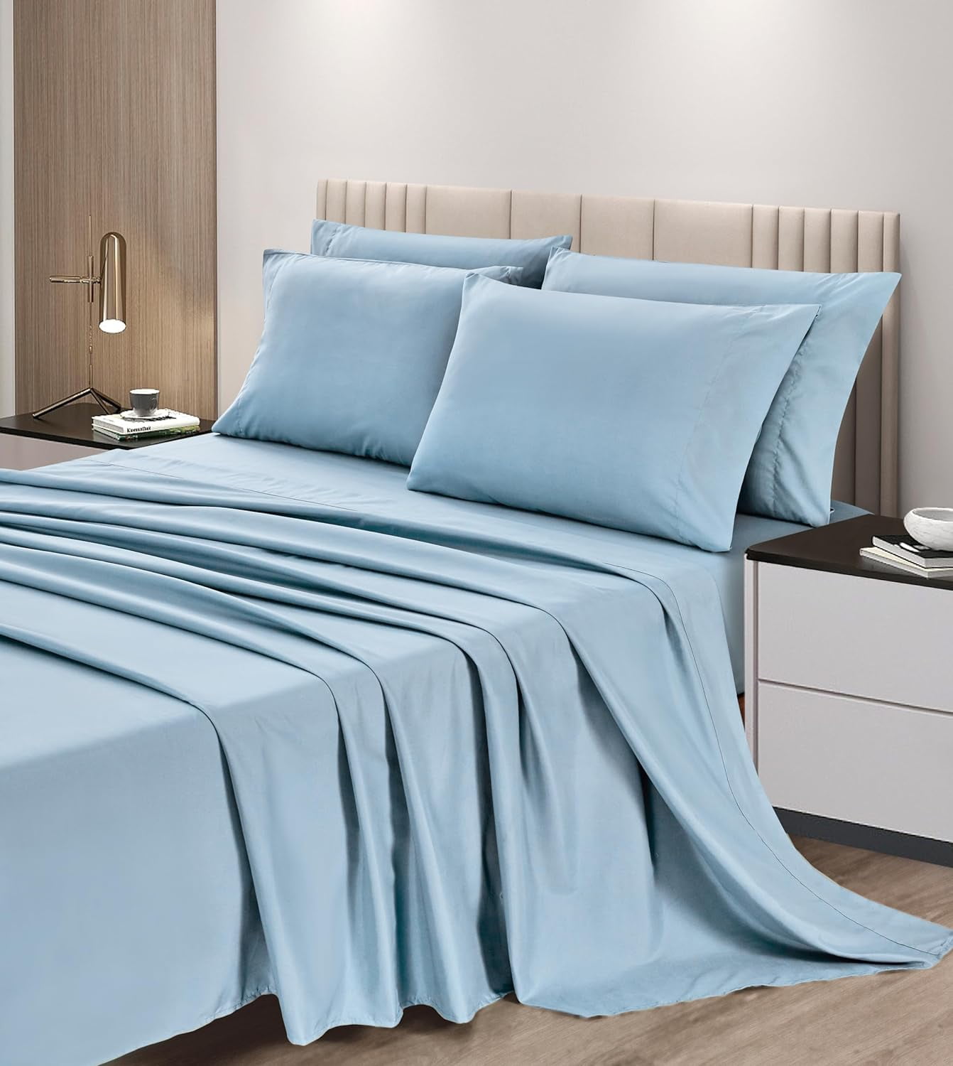 Chezmoi Collection 6-Piece Chambray Blue Sheet Set Full - Extra Soft ...
