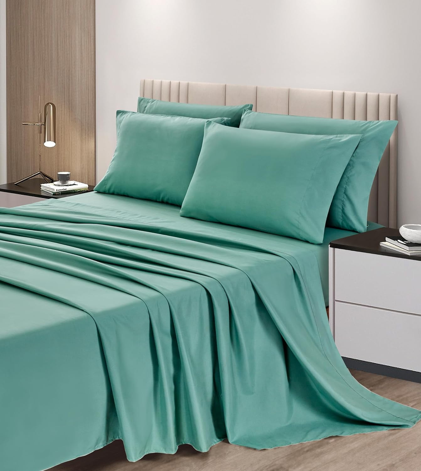 Chezmoi Collection 6-Piece Granite Green Sheet Set California King ...