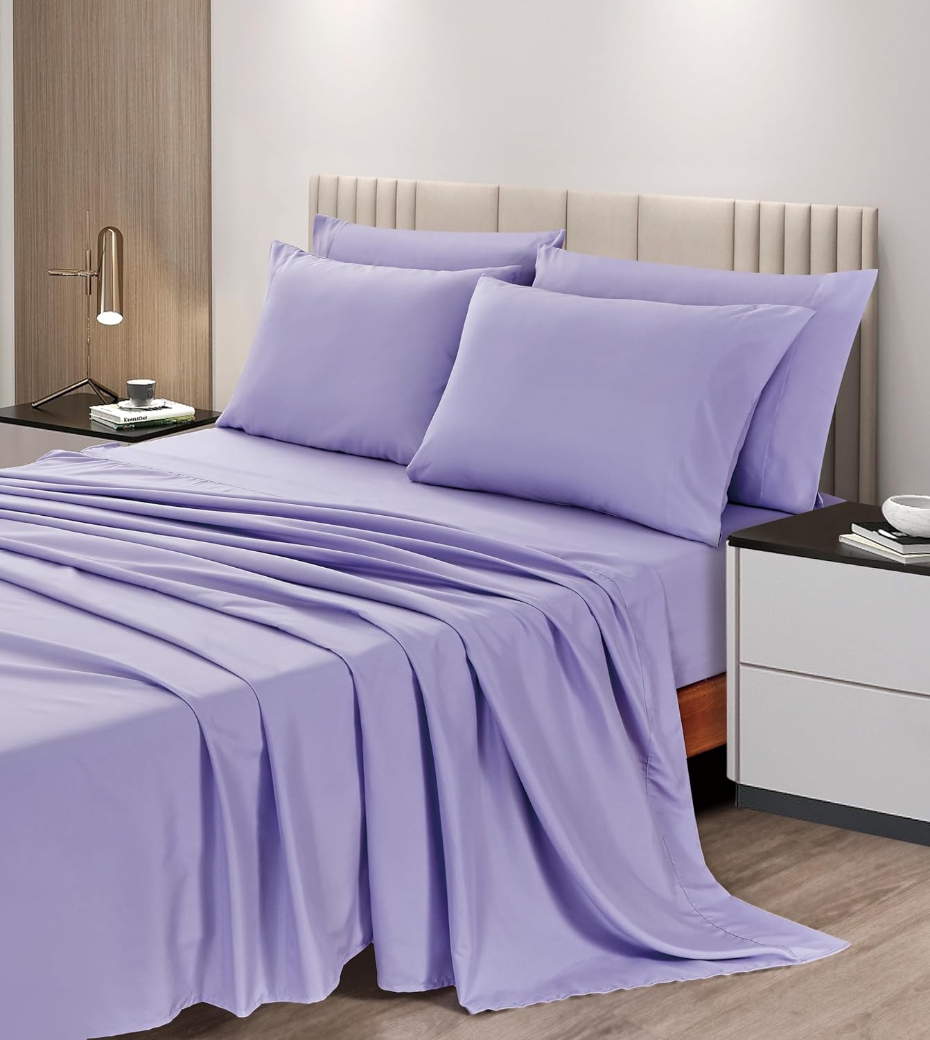 Lavender Rose Floral 6-Piece Bed Sheet and Pillowcase Set | Machine ...