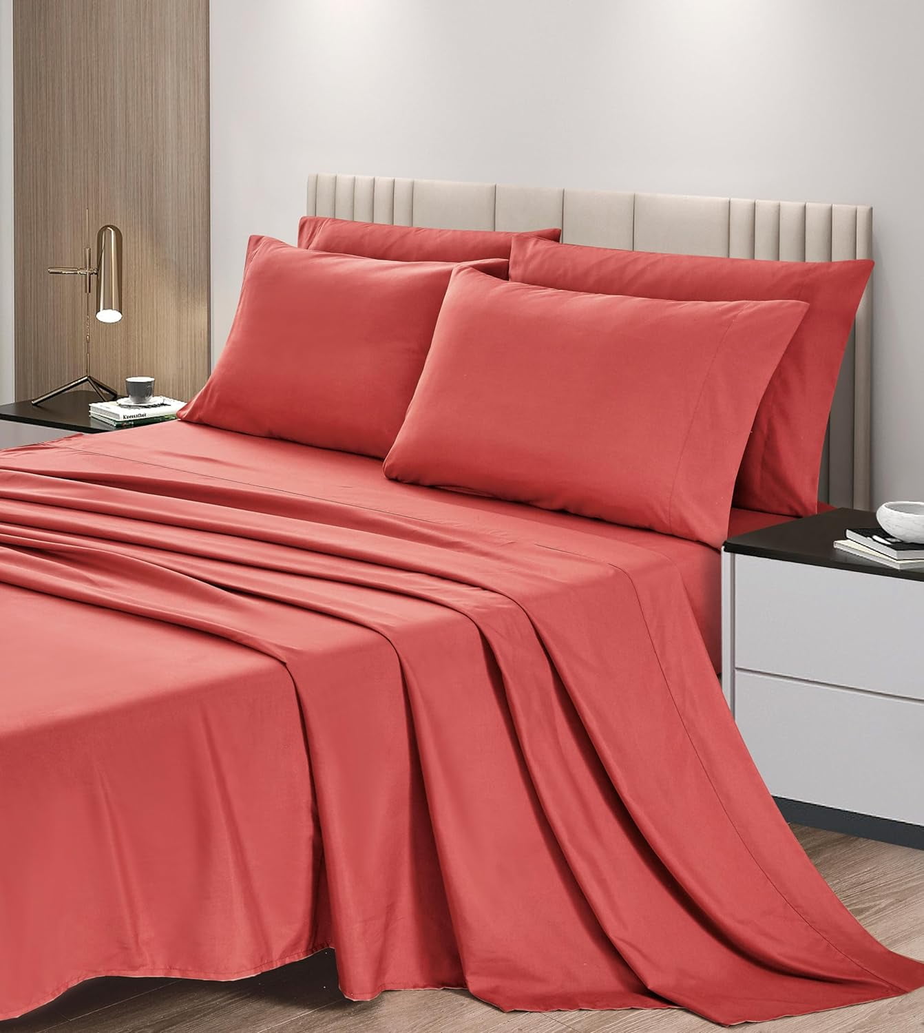 Chezmoi Collection 6-Piece Mineral Red Sheet Set Queen - Extra Soft ...