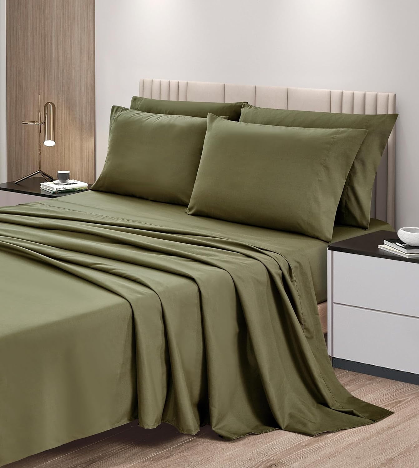 Chezmoi Collection 6-Piece Olive Green Sheet Set California King ...