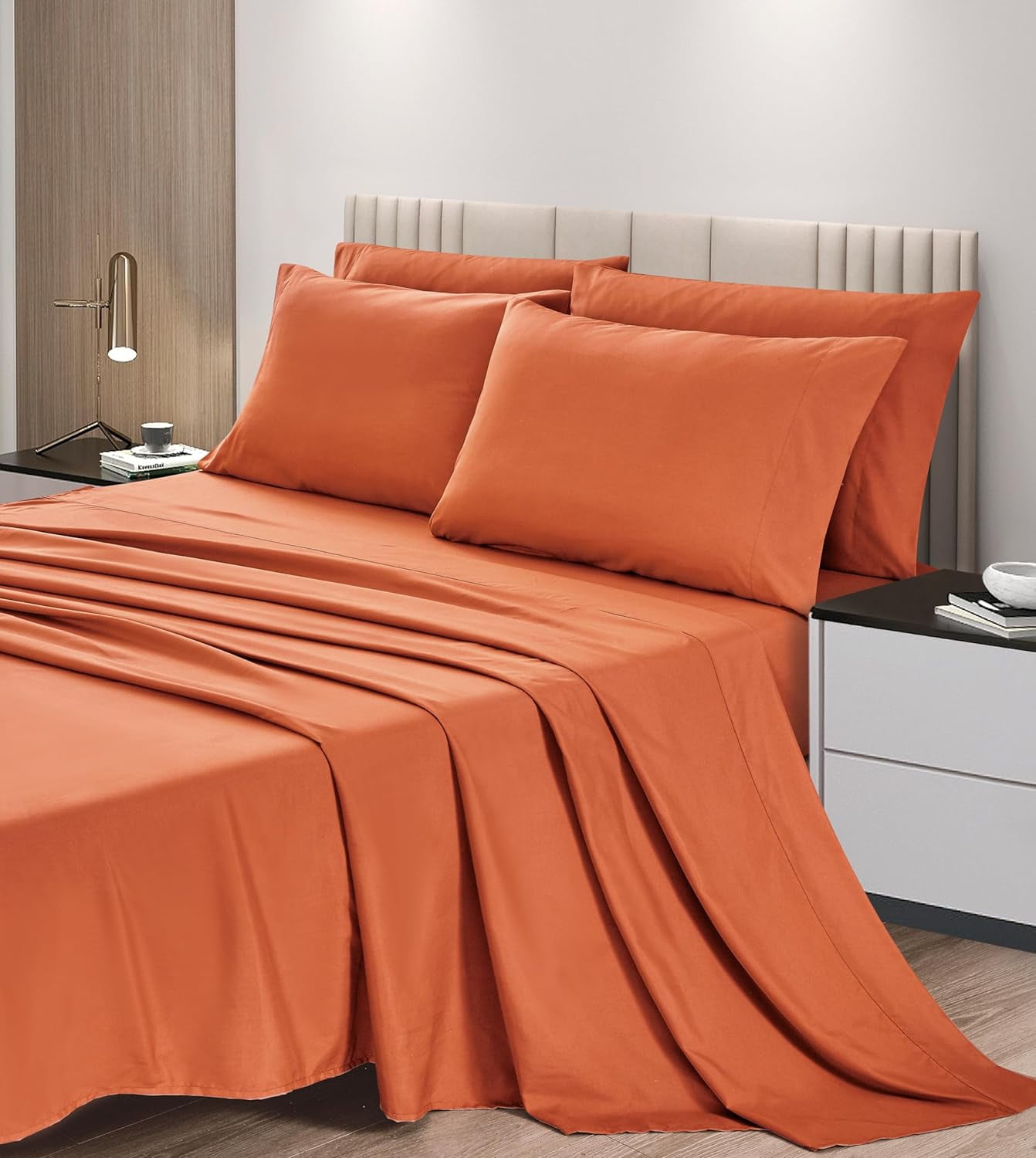 Chezmoi Collection 6-Piece Rust Orange Sheet Set Full - Extra Soft ...