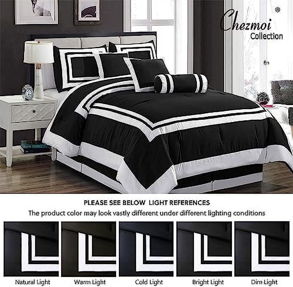 Chezmoi Collection 7-Piece Caprice Black/White Square Pattern Hotel ...