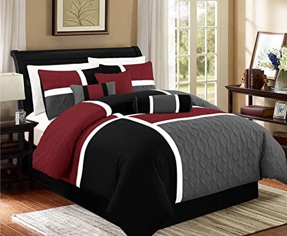 Chezmoi Collection 7-Piece Quilted Patchwork Comforter Set, Red/Gray ...