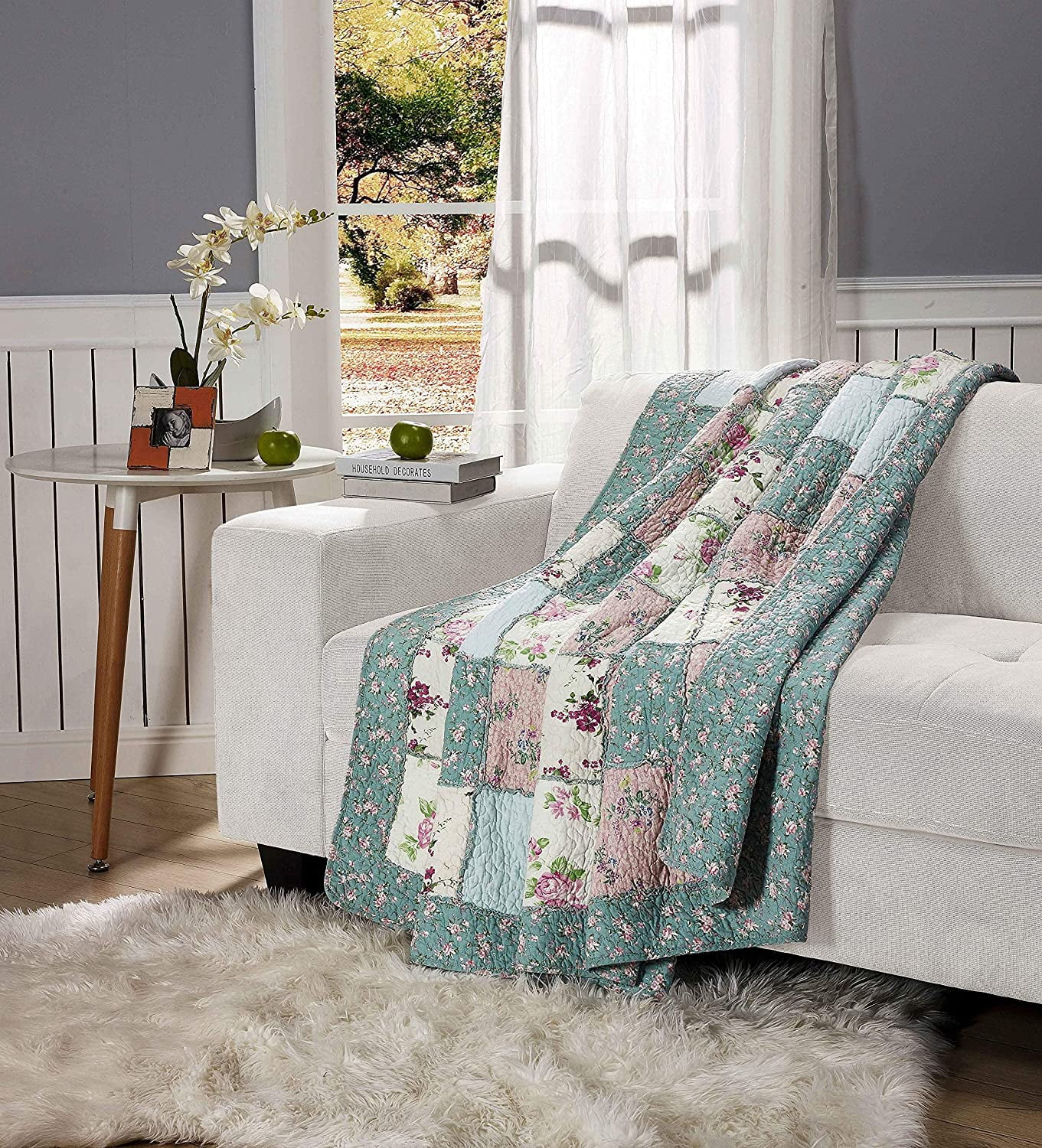 Chezmoi Collection Abbi 1-Piece Garden Floral Shabby Chic Throw Pre ...