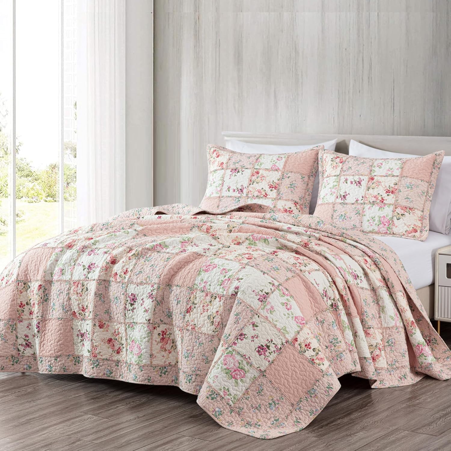 Chezmoi Collection Abbi 2-Piece Pink Shabby Chic Bedding Twin Quilt Set ...
