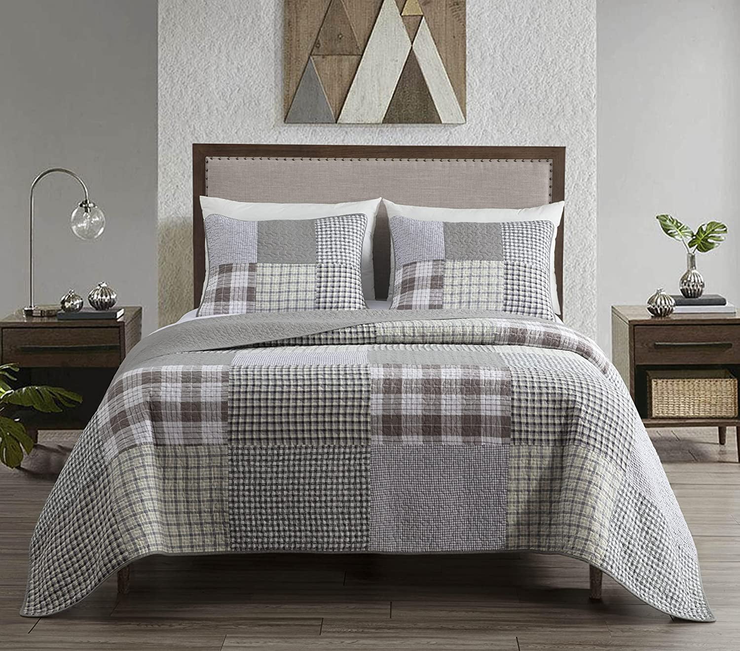 Chezmoi Collection Adrian 3-Piece Plaid Windowpane Checkered Patchwork ...