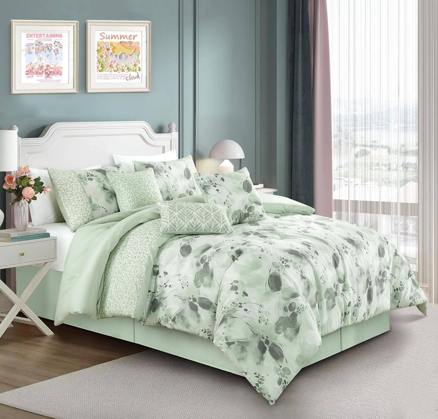 Chezmoi Collection Allery 7-Piece Floral Botanical Comforter Set Full ...