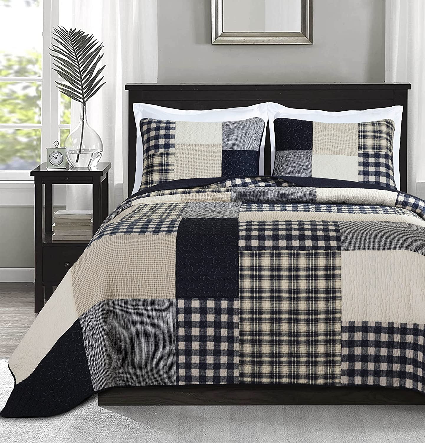 Chezmoi Collection Archer 3-Piece Gingham Checkered Patchwork Quilt Set ...