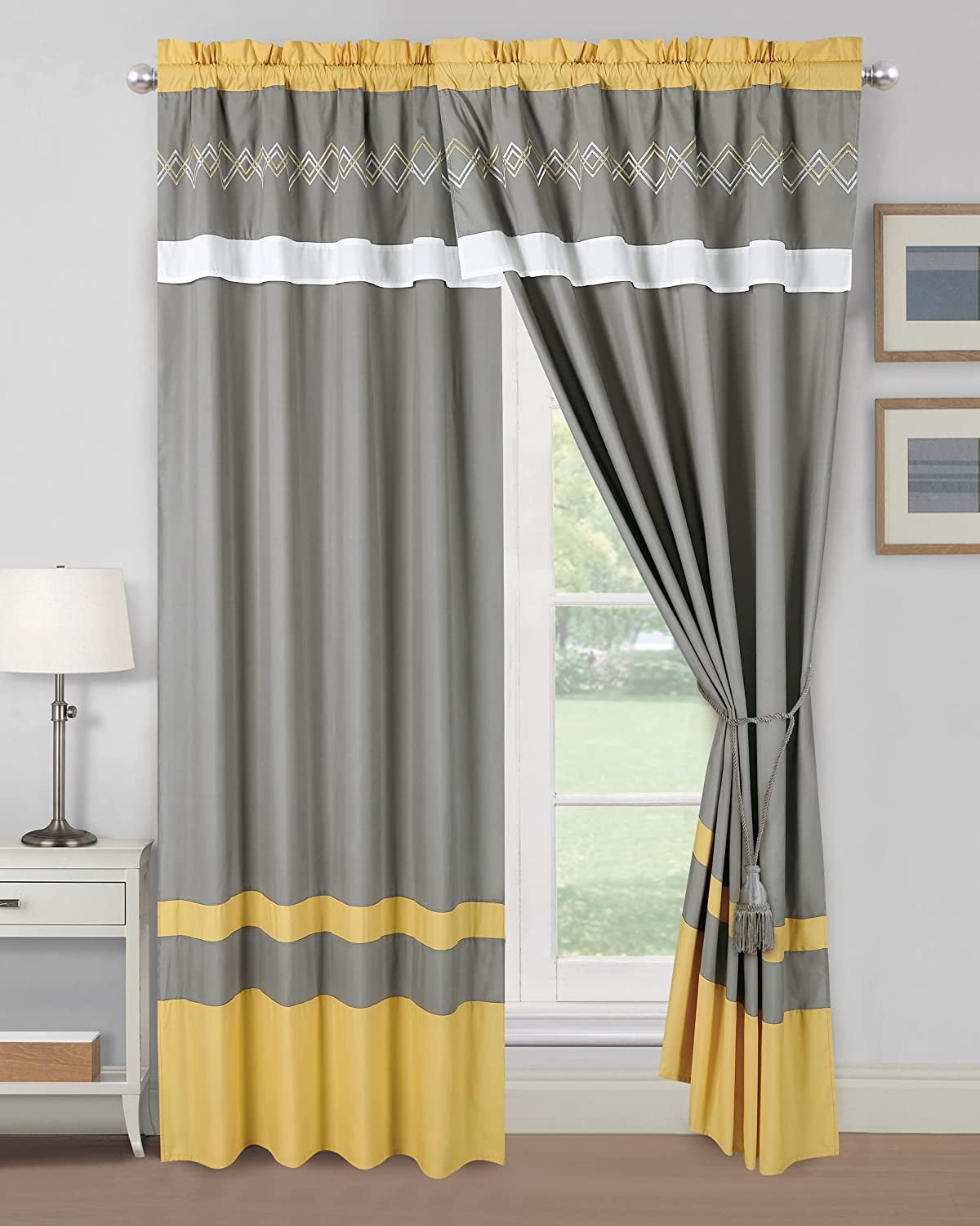 Chezmoi Collection Arden 4-Piece Modern Yellow/Gray/White Zigzag Stripe ...