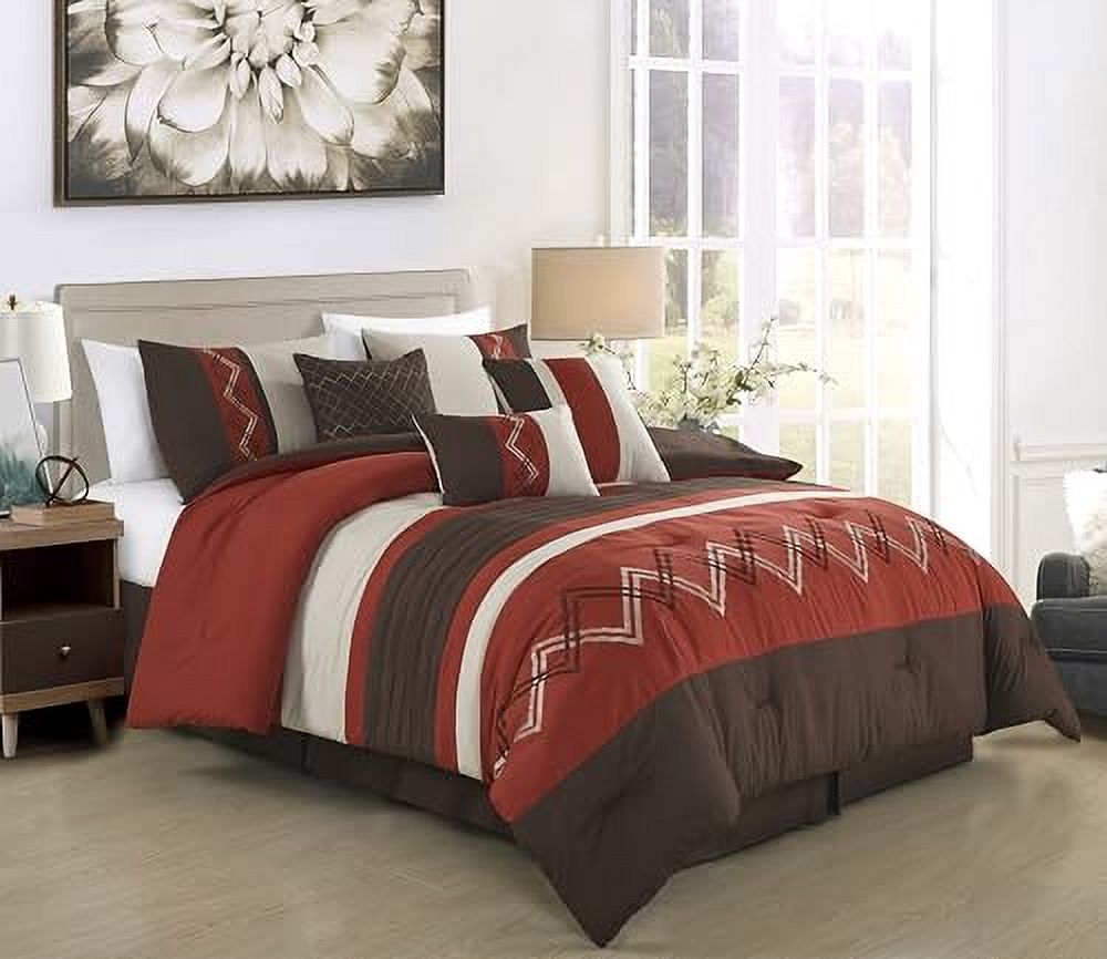 Chezmoi Collection Arden 7-Piece Modern Pleated Stripe Embroidered Zigzag Bedding Comforter Set ...