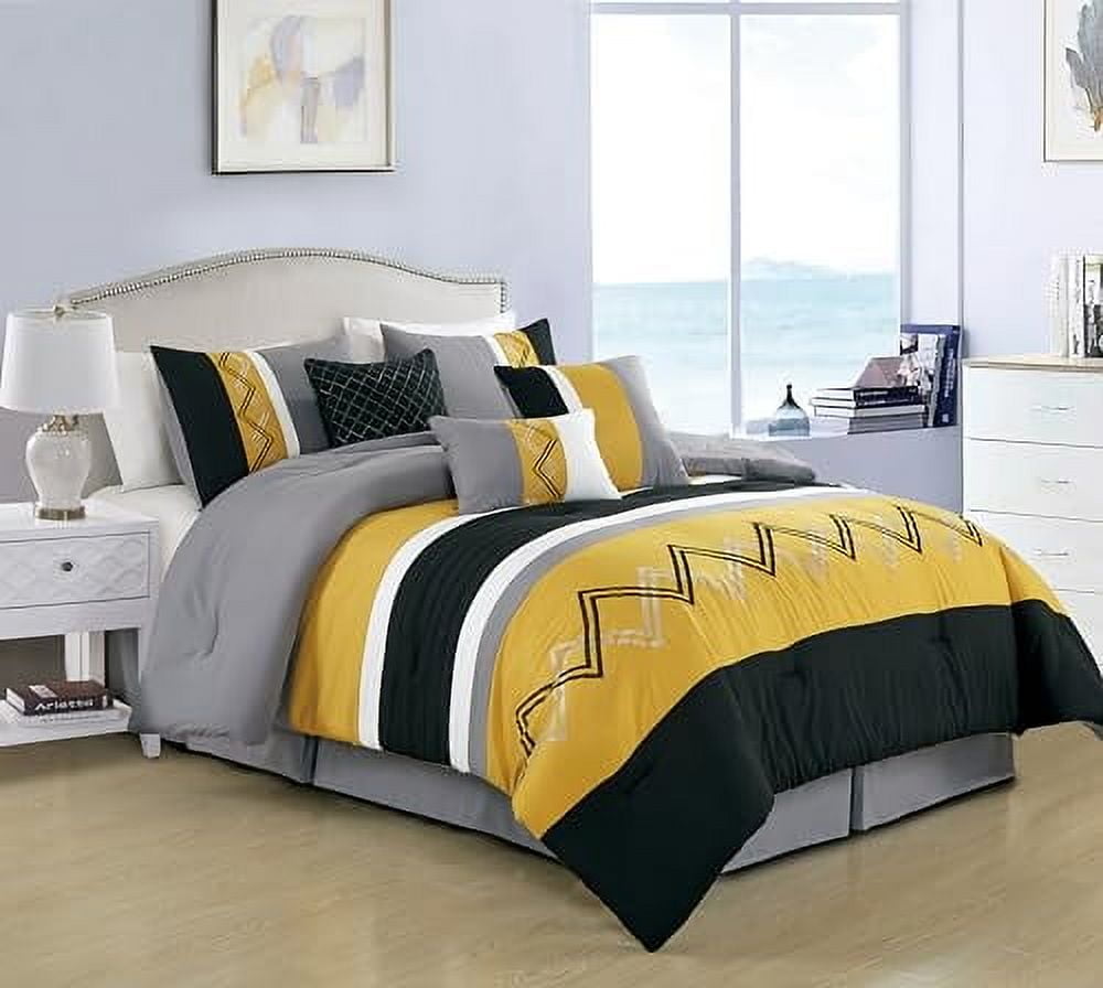 Chezmoi Collection Arden 7-Piece Modern Pleated Stripe Embroidered Zigzag Bedding Comforter Set ...