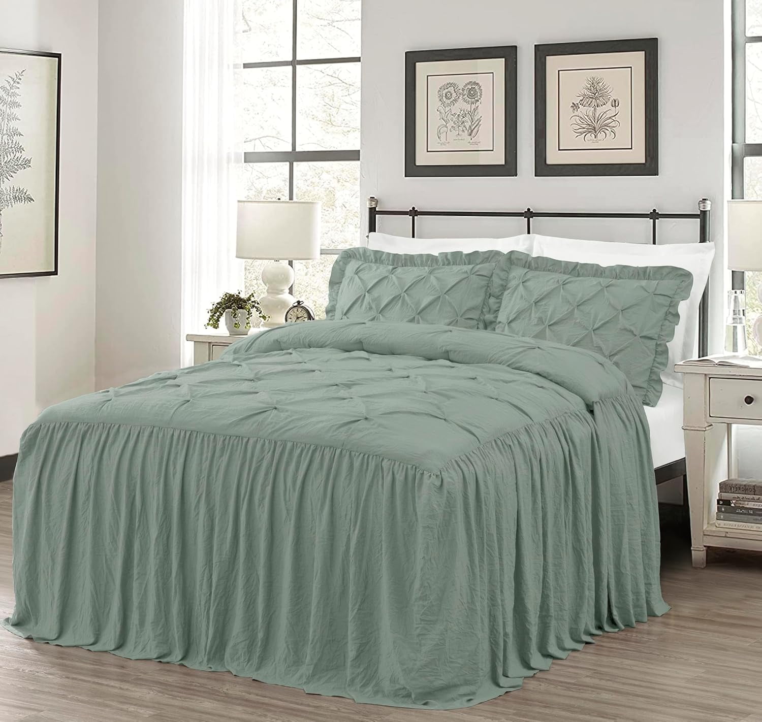 Chezmoi Collection Aria 3-Piece Pintuck Ruffle Skirt Bedspread Set ...