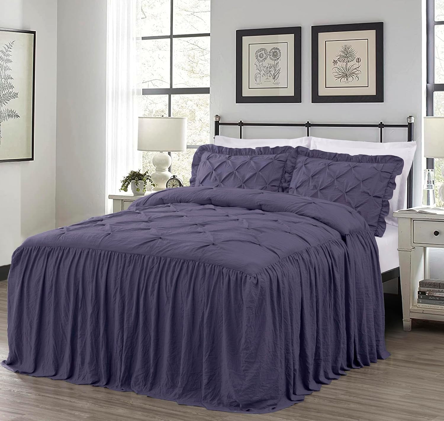 Chezmoi Collection Aria 3-Piece Pintuck Ruffle Skirt Bedspread Set ...