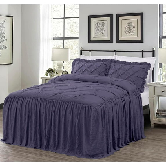 Chezmoi Collection Aria 3-Piece Pintuck Ruffle Skirt Bedspread Set ...