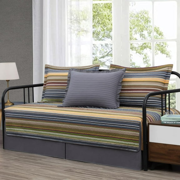 Avery 3-Piece Multi-Color Striped 100% Washed Cotton Quilt Set King ...