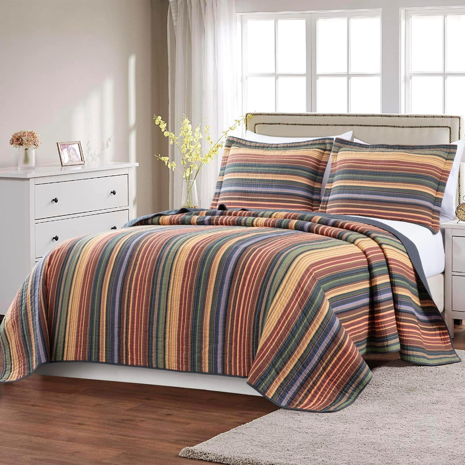 Chezmoi Collection Avery 3-Piece Cotton Quilt Set, Queen Size, Light ...