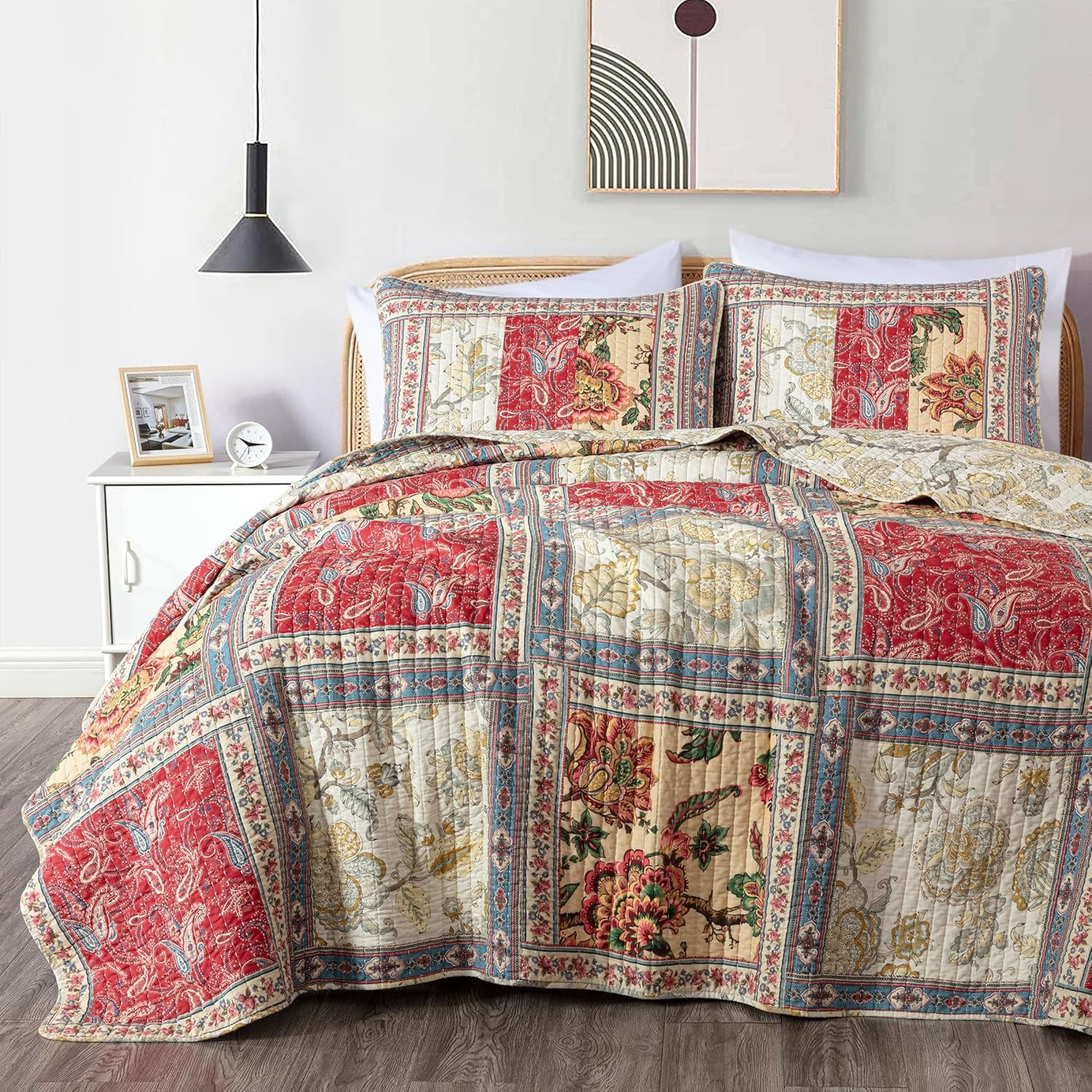 Chezmoi Collection Bambi 3-Piece Vintage Washed Patchwork Cotton Quilt ...