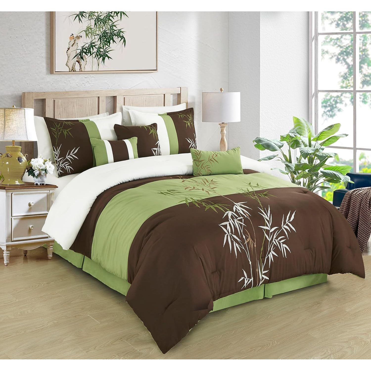 Chezmoi Collection Bengal 7-Piece Bamboo Embroidered Comforter Set King ...