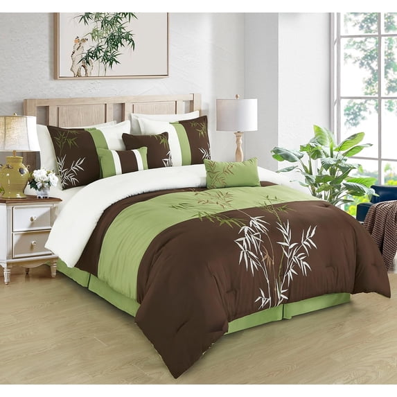 Chezmoi Collection Bengal 7-Piece Bamboo Embroidered Comforter Set ...