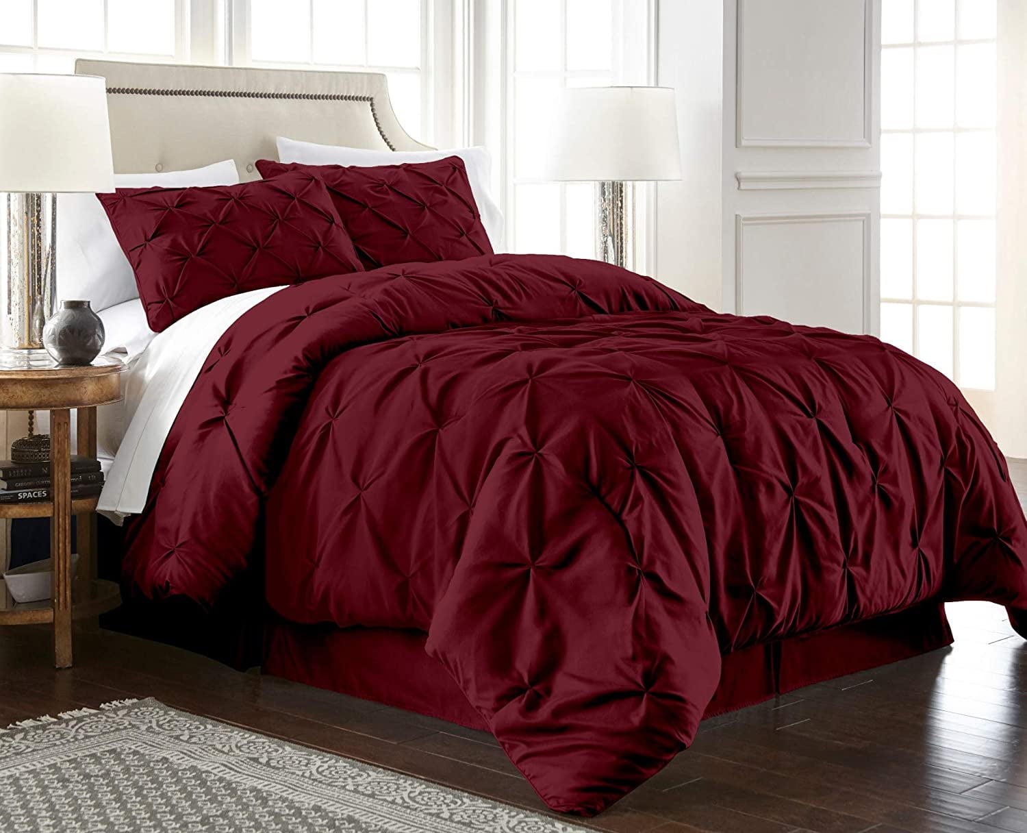 Chezmoi Collection Berlin King Comforter Set, 3-Piece, Burgundy Pinch ...
