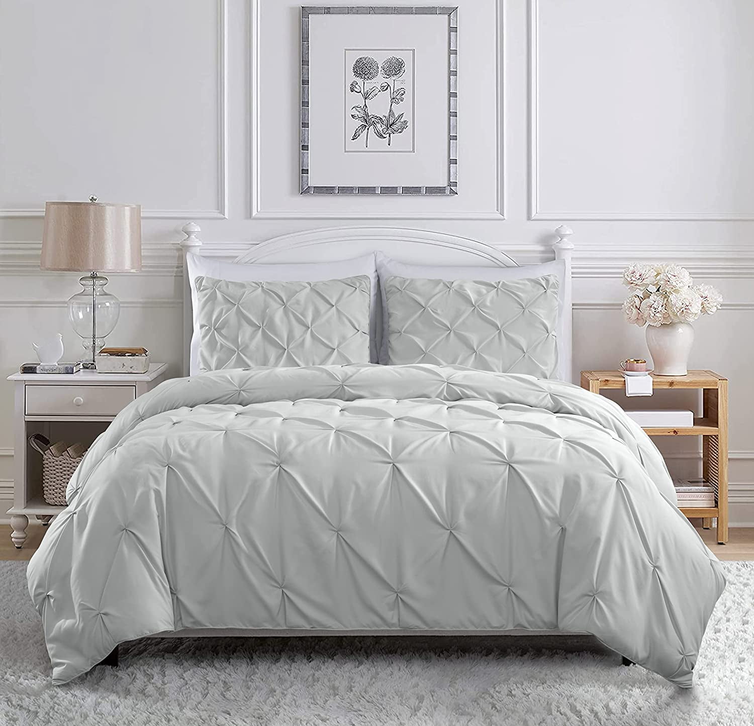 Chezmoi Collection Berlin Light Gray Pinch Pleat Queen Comforter Set, 3 ...