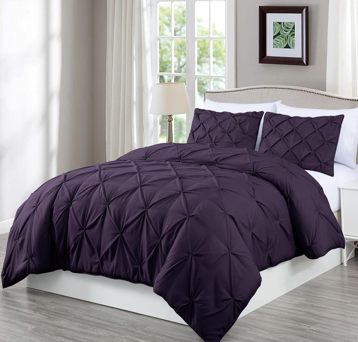 Chezmoi Collection Berlin Purple Pinch Pleat Extra Wide King Comforter ...