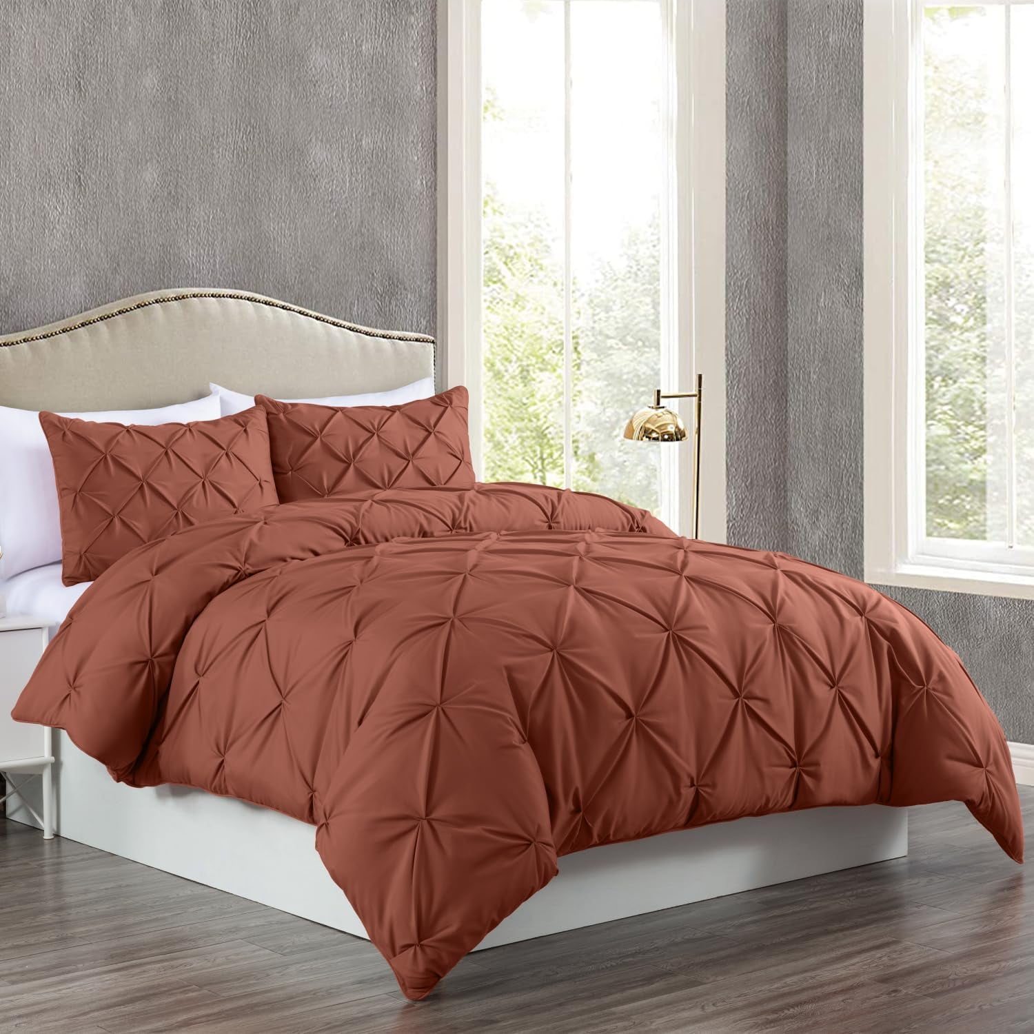 Chezmoi Collection Berlin Terracotta Pinch Pleat King Comforter Set, 3 ...