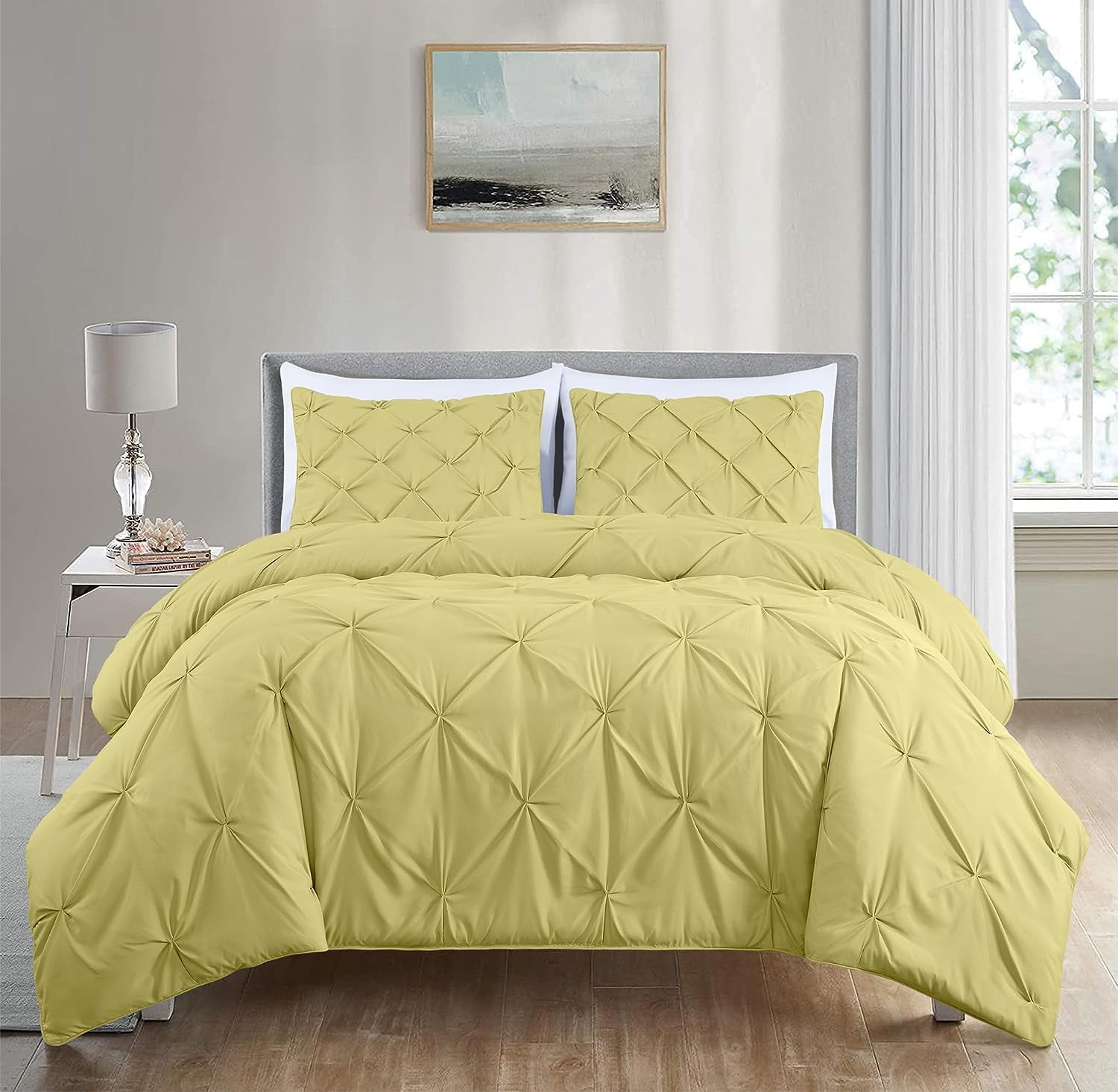 Chezmoi Collection Berlin Yellow Pinch Pleat Twin Comforter Set, 2 ...