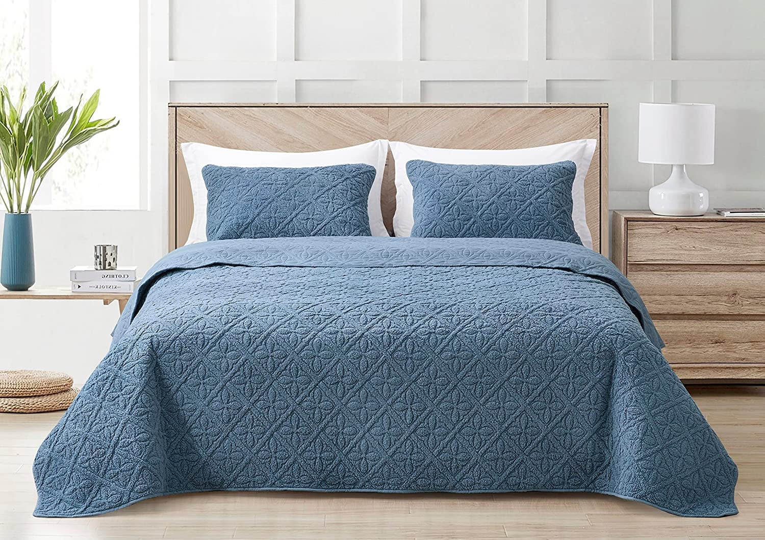 Chezmoi Collection Bethany 3-Piece Blue King Size Blanket Set Quilted ...