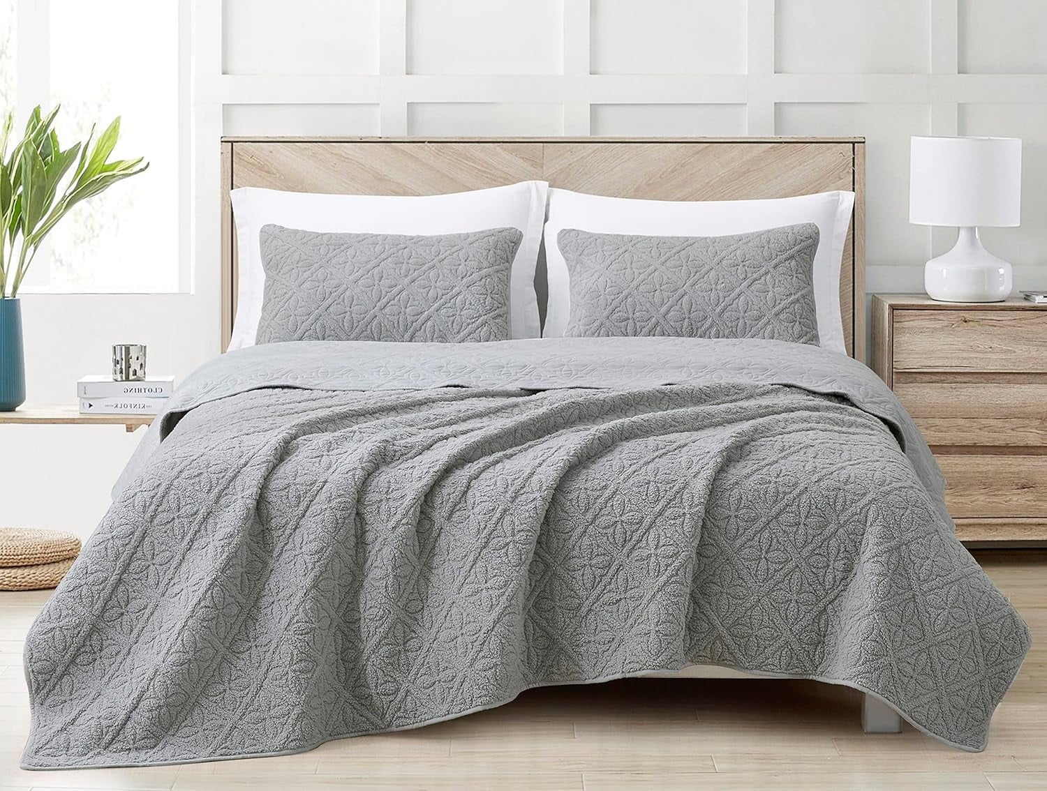 Chezmoi Collection Bethany 3-Piece King Sherpa Quilt Set - Floral ...