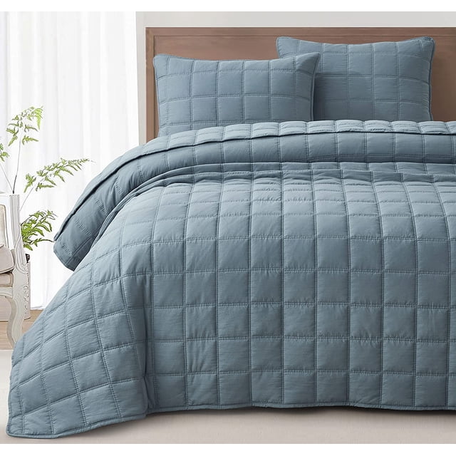 Chezmoi Collection Branson 3-Piece Dusty Blue King Size Quilt Set ...