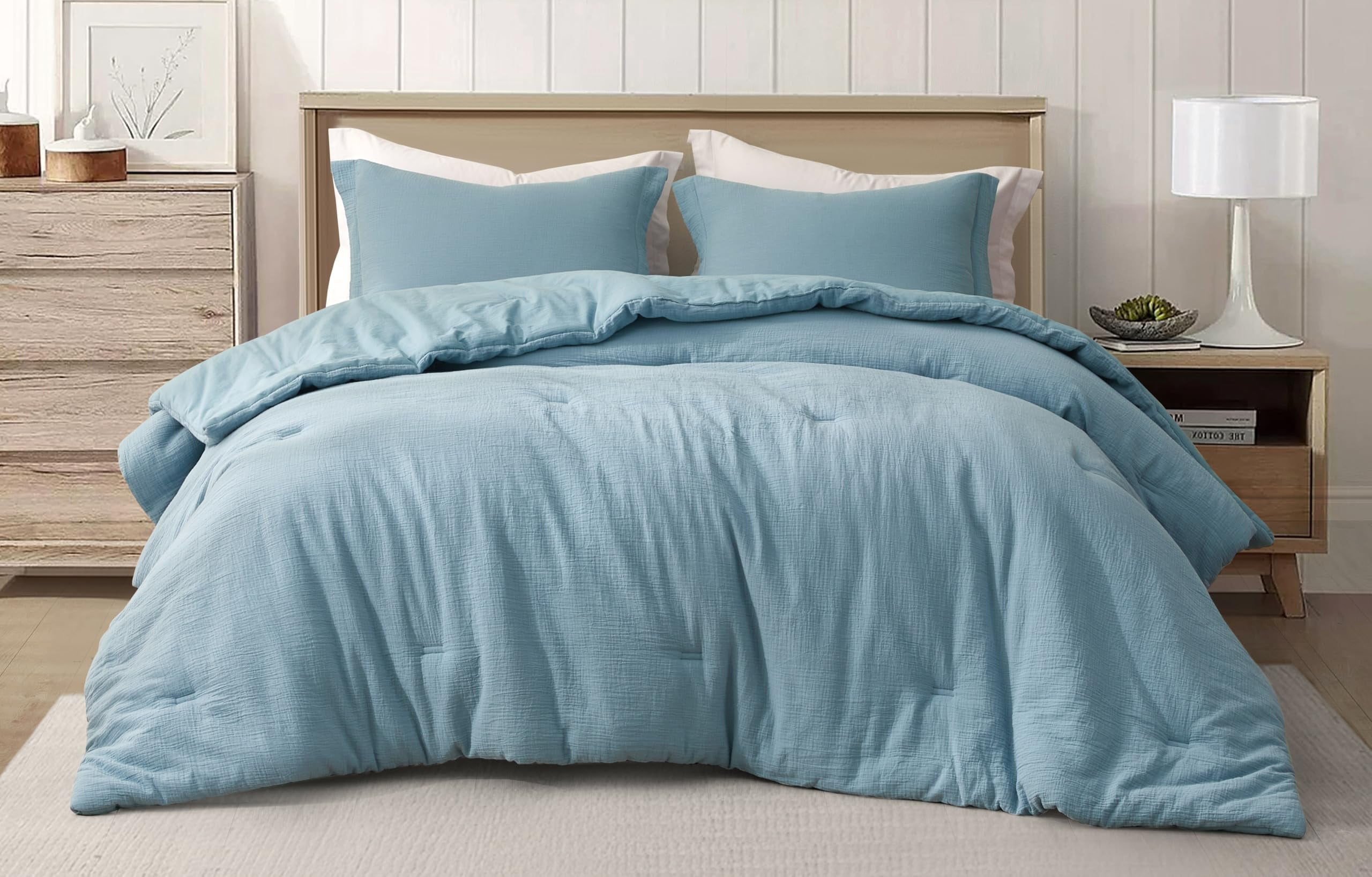 Chezmoi Collection Breeze 3-Piece 100% Cotton Muslin King Comforter Set ...