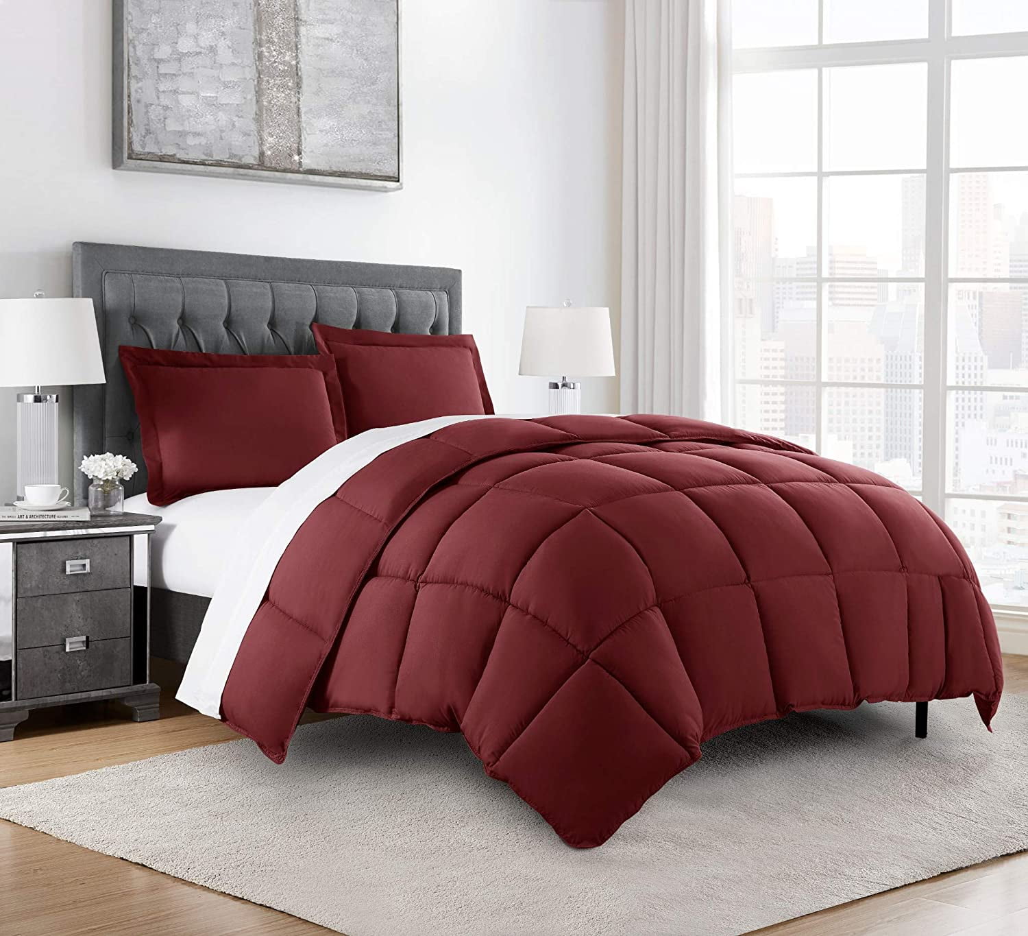 Chezmoi Collection - Burgundy Down Alternative Comforter, Oversized ...