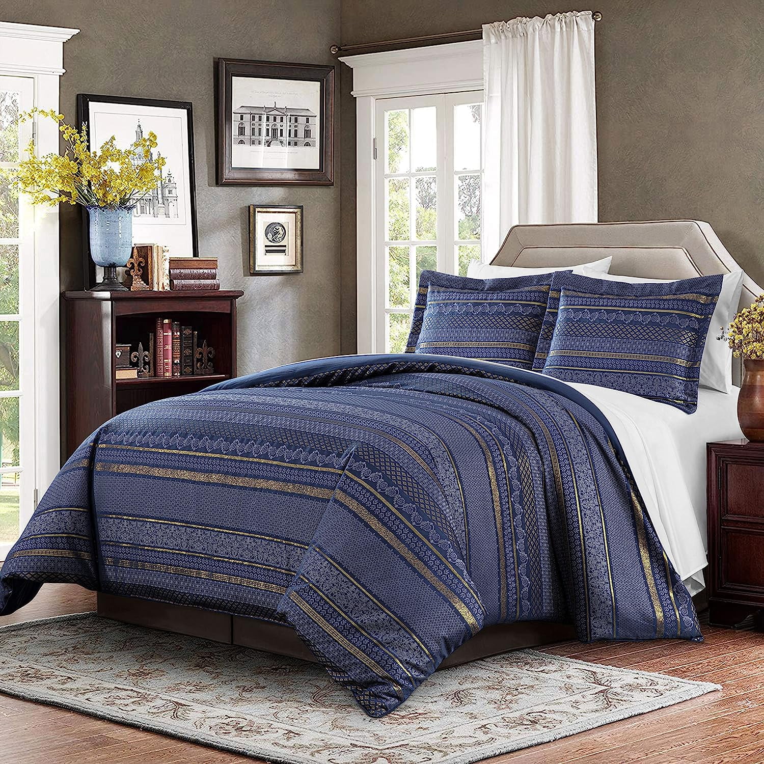 Chezmoi Collection Caesar 7-Piece Queen Jacquard Bed in a Bag Comforter ...