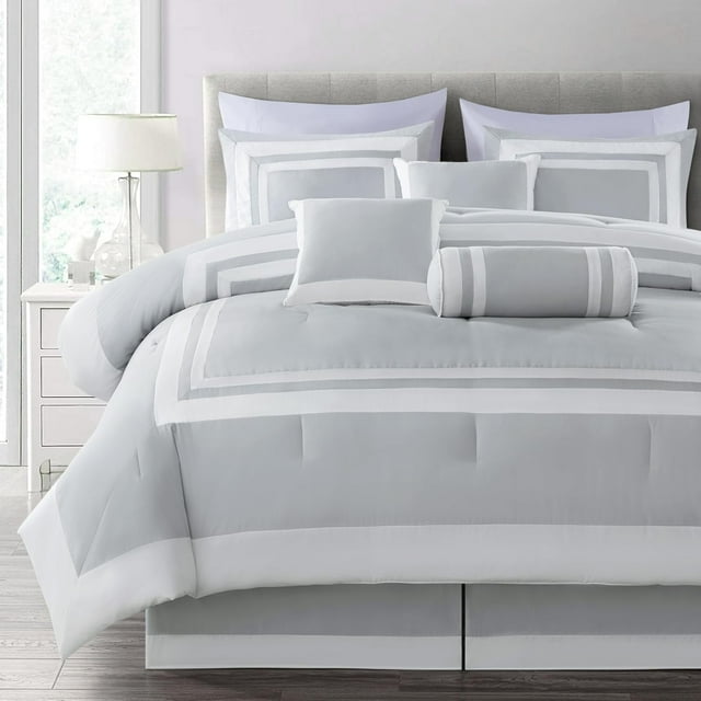 Chezmoi Collection Caprice 7-Piece Hotel Style Comforter Set, Silver ...