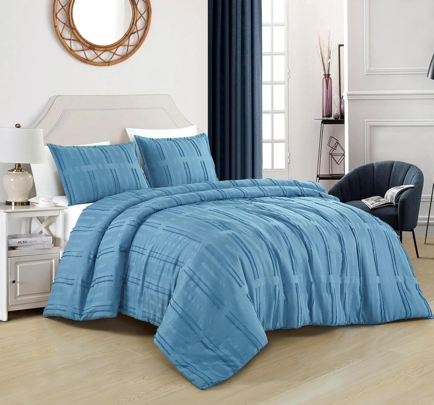 Chezmoi Collection Carter Blue Clip Jacquard Geometric Comforter Set ...