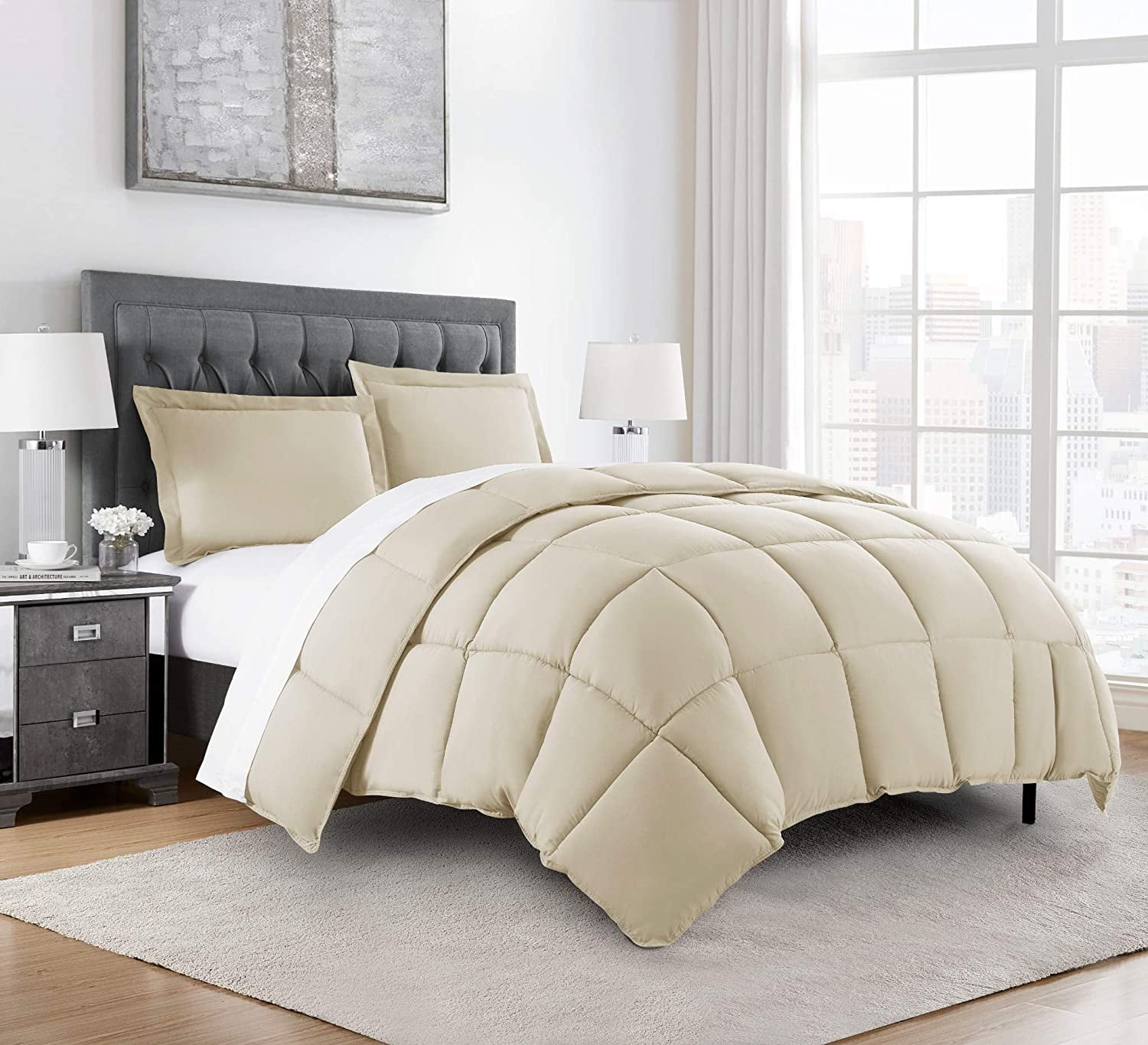 Chezmoi Collection Cream Down Alternative Comforter King - 3-Piece All ...