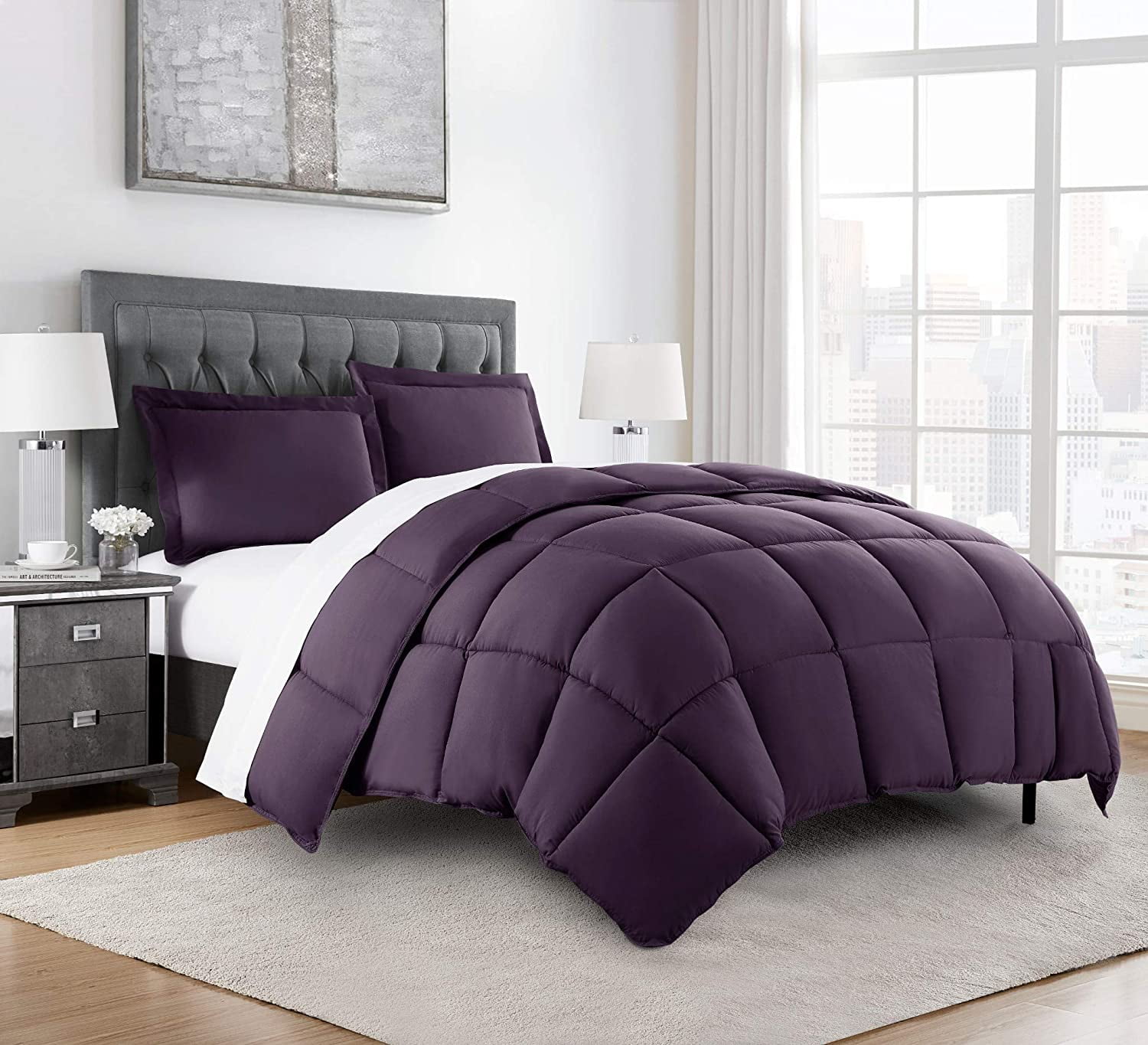 Chezmoi Collection Dark Purple Down Alternative Comforter Queen - 3 ...