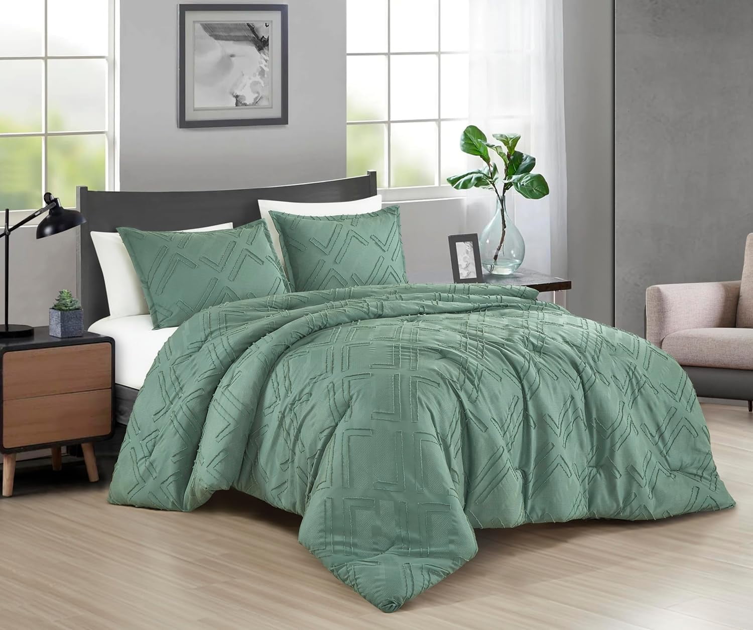 Chezmoi Collection Debroah Green Clip Jacquard Geometric Comforter Set ...