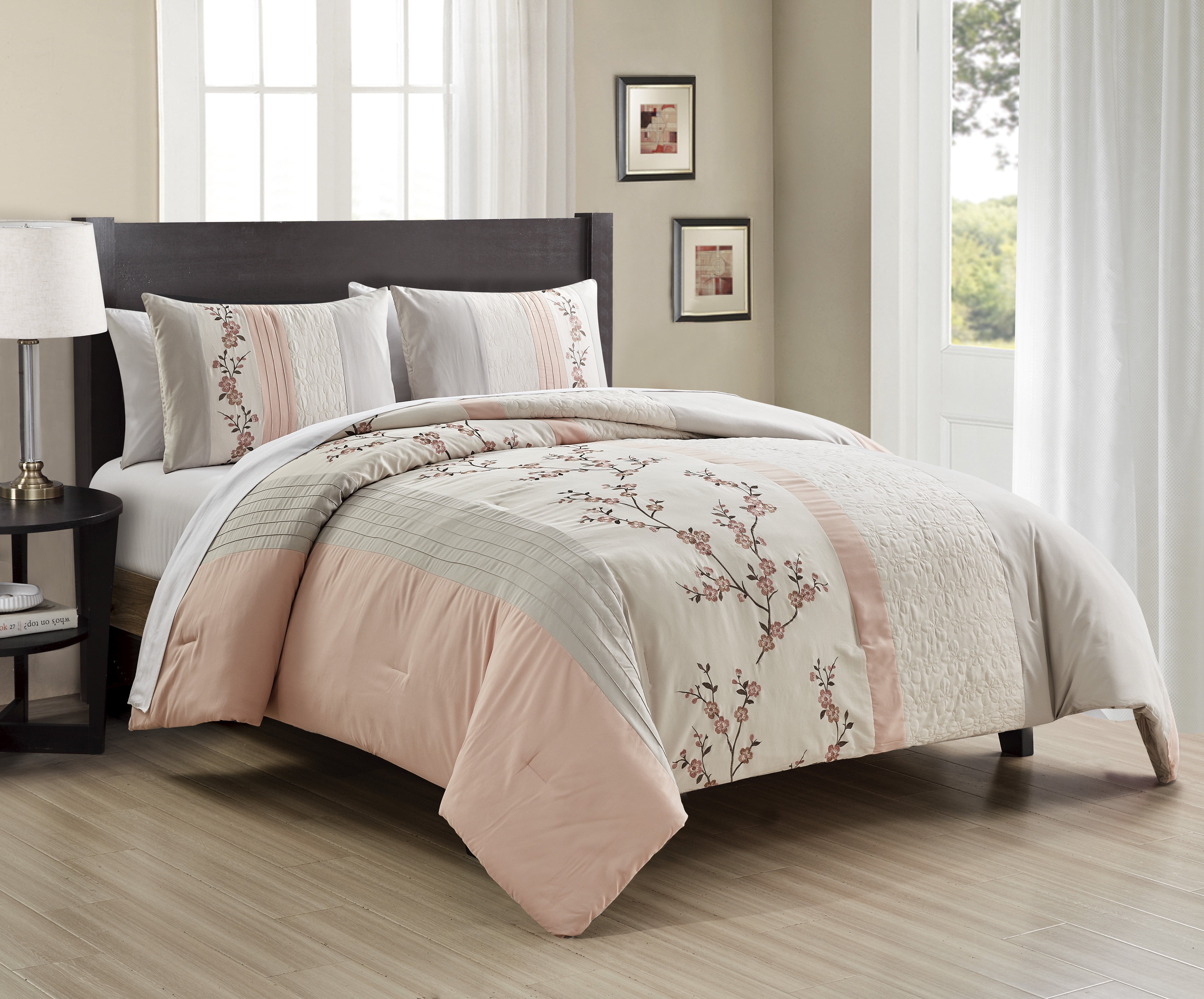 Chezmoi Collection Everly King Bed in a Bag 7-Pieces Luxury Blush Taupe ...