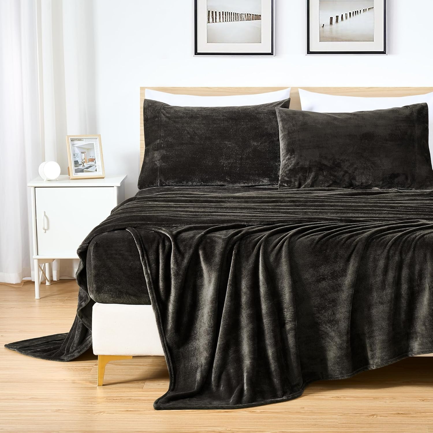 Chezmoi Collection Extra Soft Fleece Sheet Set Queen, 4-Piece ...