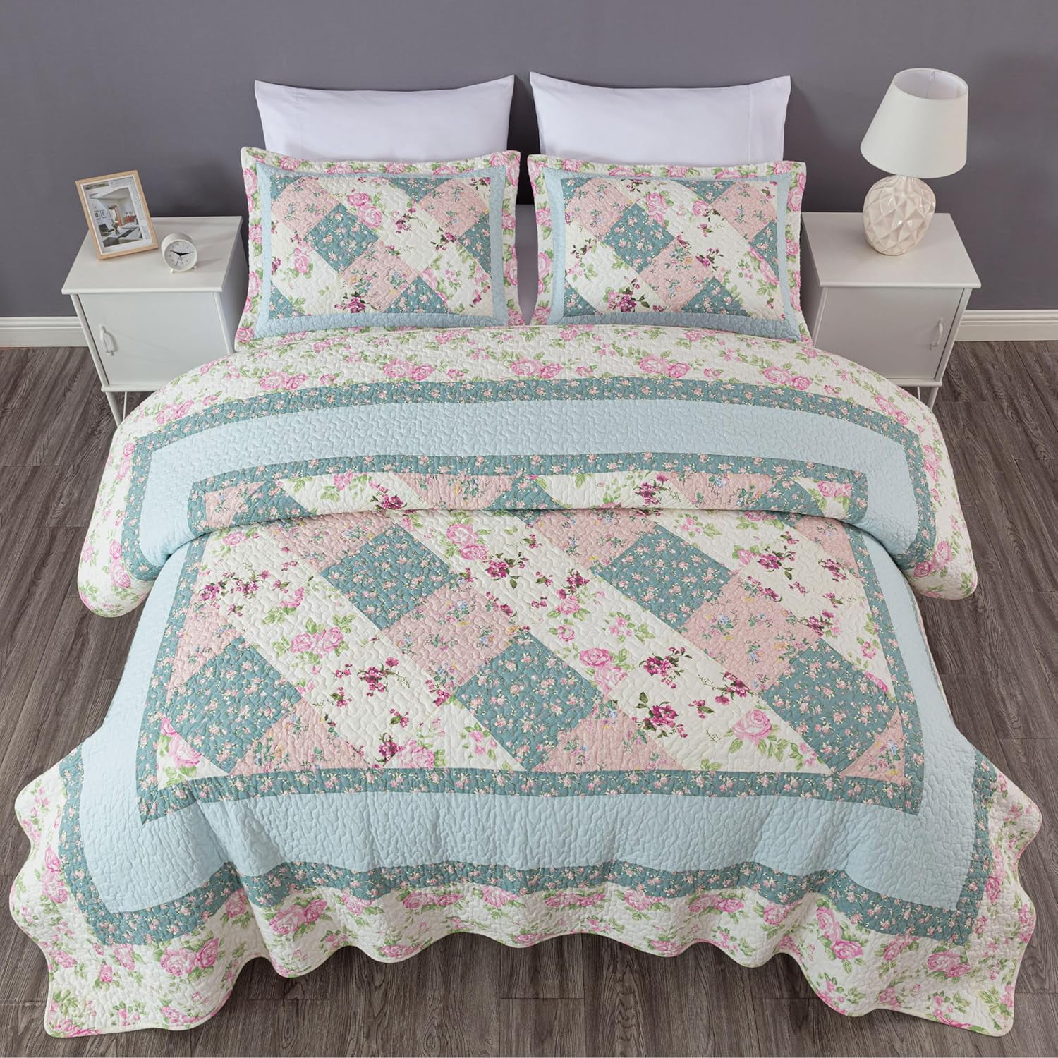 Chezmoi Collection Gayle 3-Piece Cotton Patchwork Quilt Set, Vintage ...