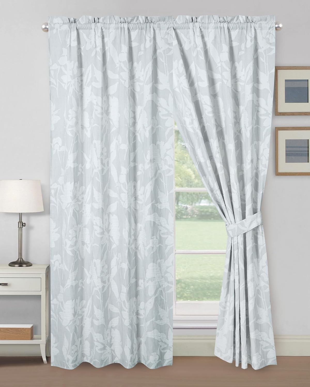 Chezmoi Collection Heather 4-Piece Floral Window Curtain Set, Gray ...