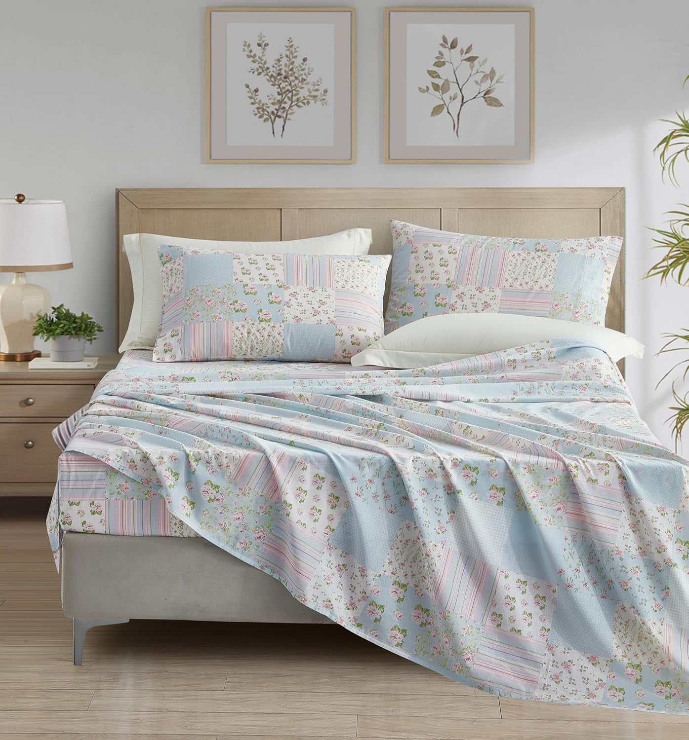 Chezmoi Collection Holly 4-Piece Floral Patchwork Cotton Sheet Set Full, Flower Floral Candy ...