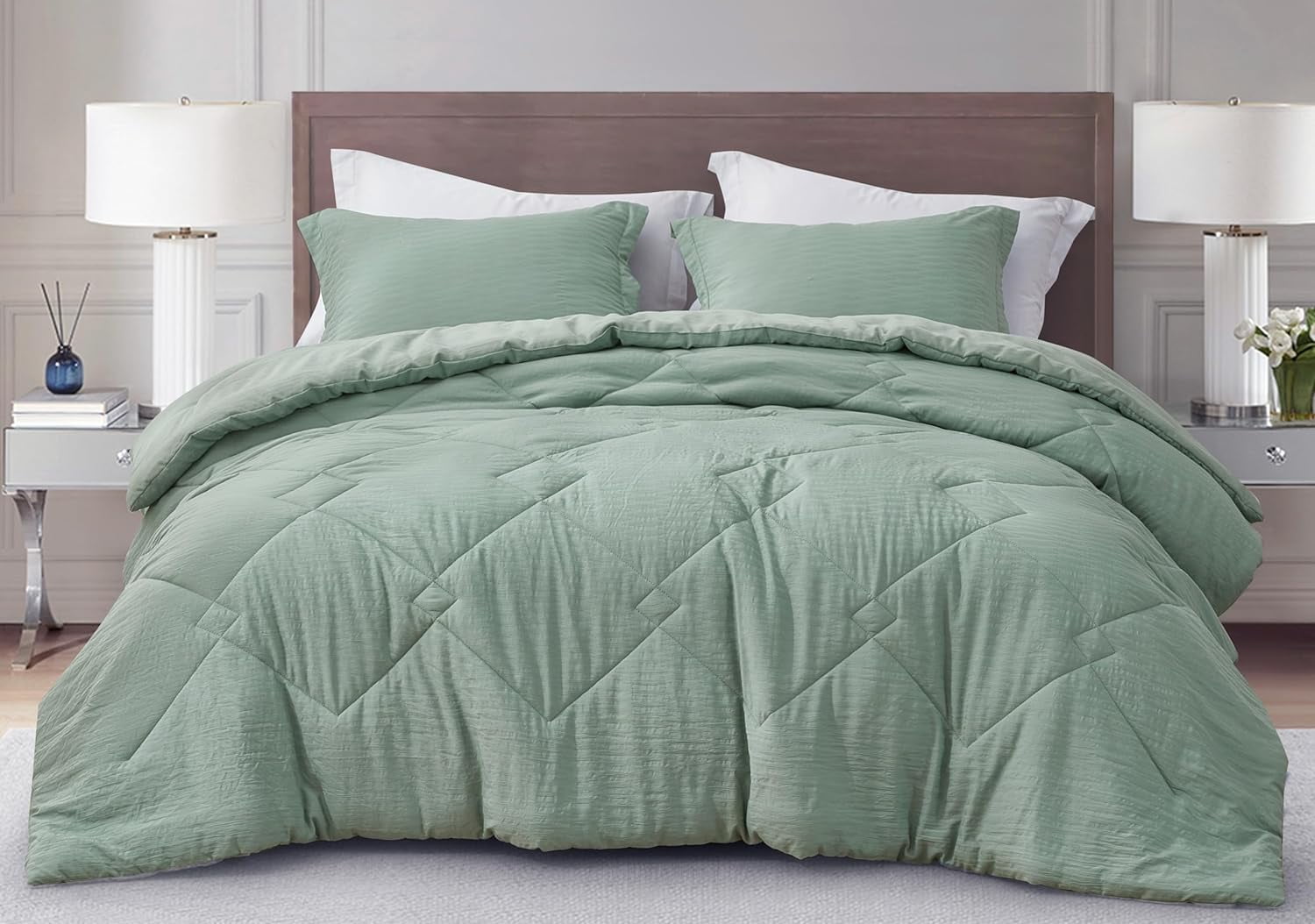 Chezmoi Collection Hugo 3-Piece Jacquard Comforter Set King Size, Sage ...