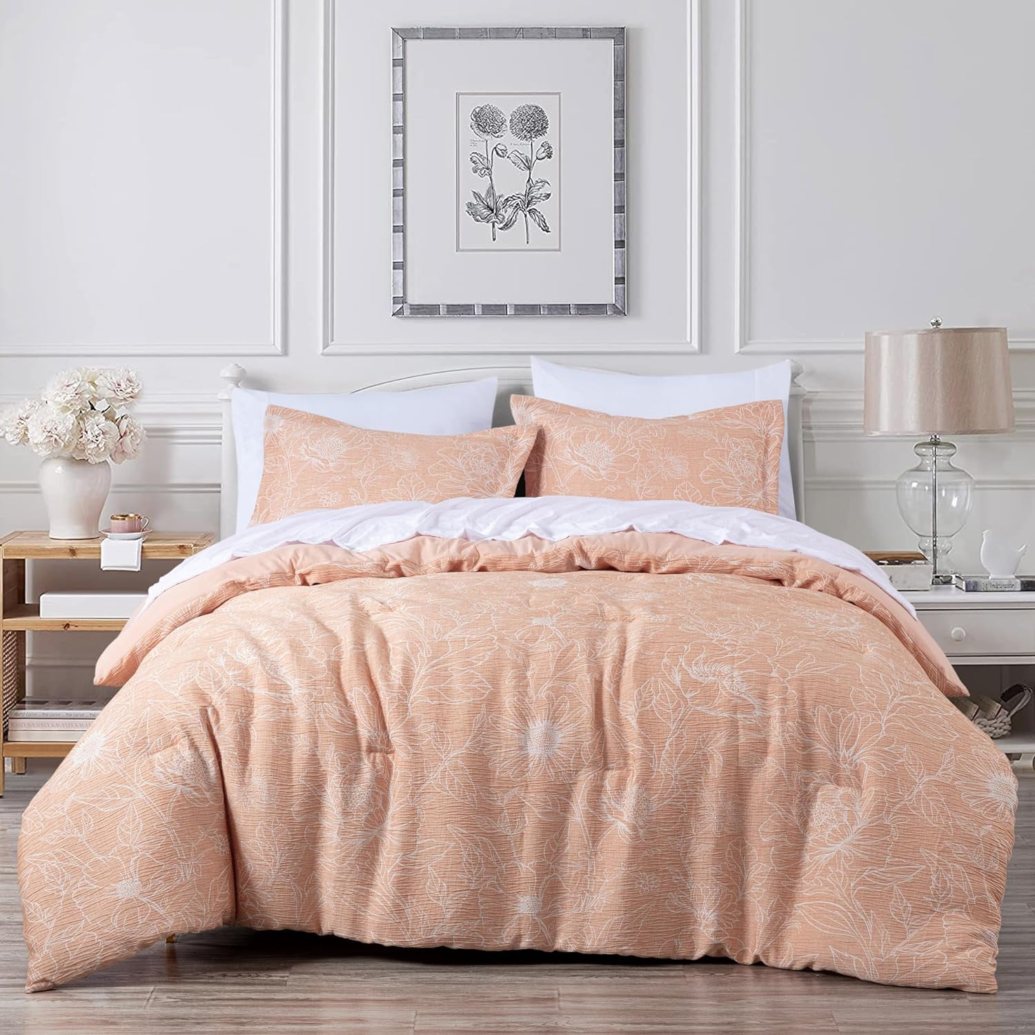 Chezmoi Collection Isla 7-Piece Floral Bed in a Bag Full, Coral/White ...