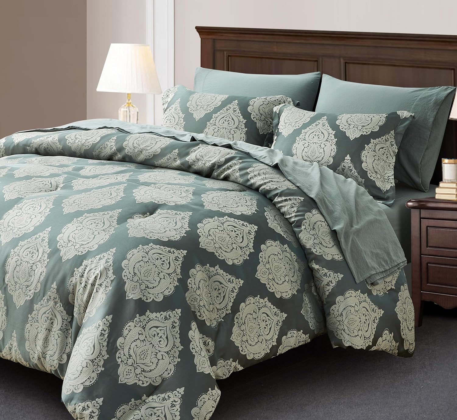 Chezmoi Collection Juliette 7-Piece Bed in a Bag Comforter Set California King - Luxury ...