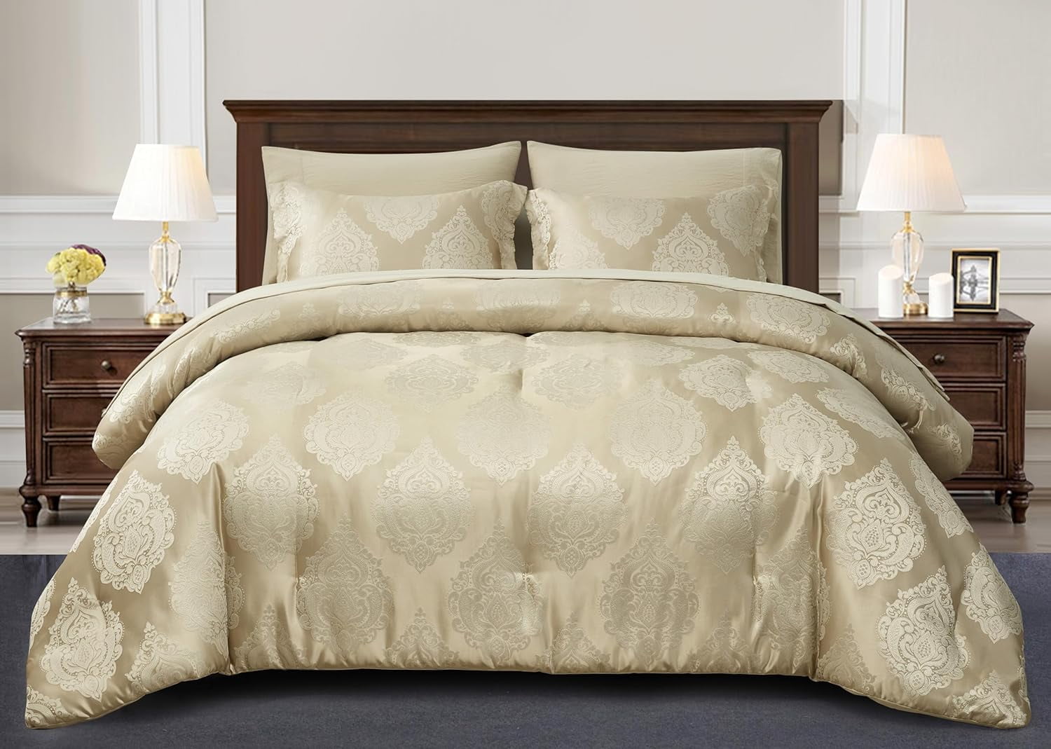 Chezmoi Collection Juliette 7-Piece Bed in a Bag Comforter Set King ...